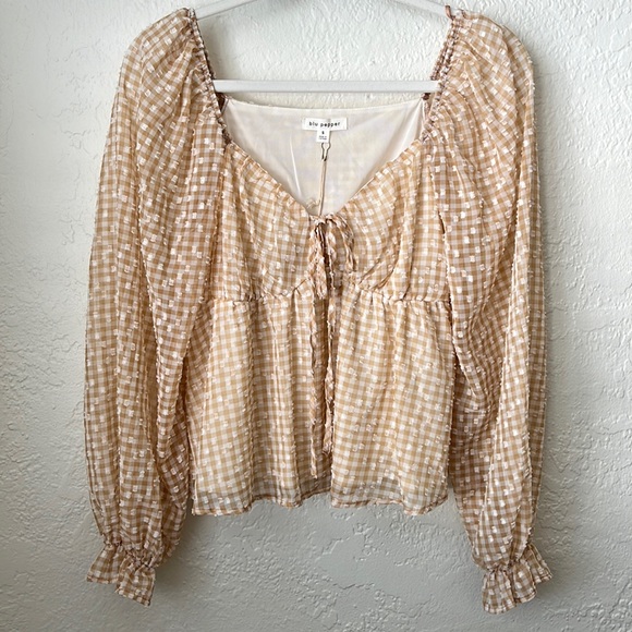 Blu Pepper | Tops | Blu Pepper Gingham Ruffle Sheer Long Sleeve Top ...